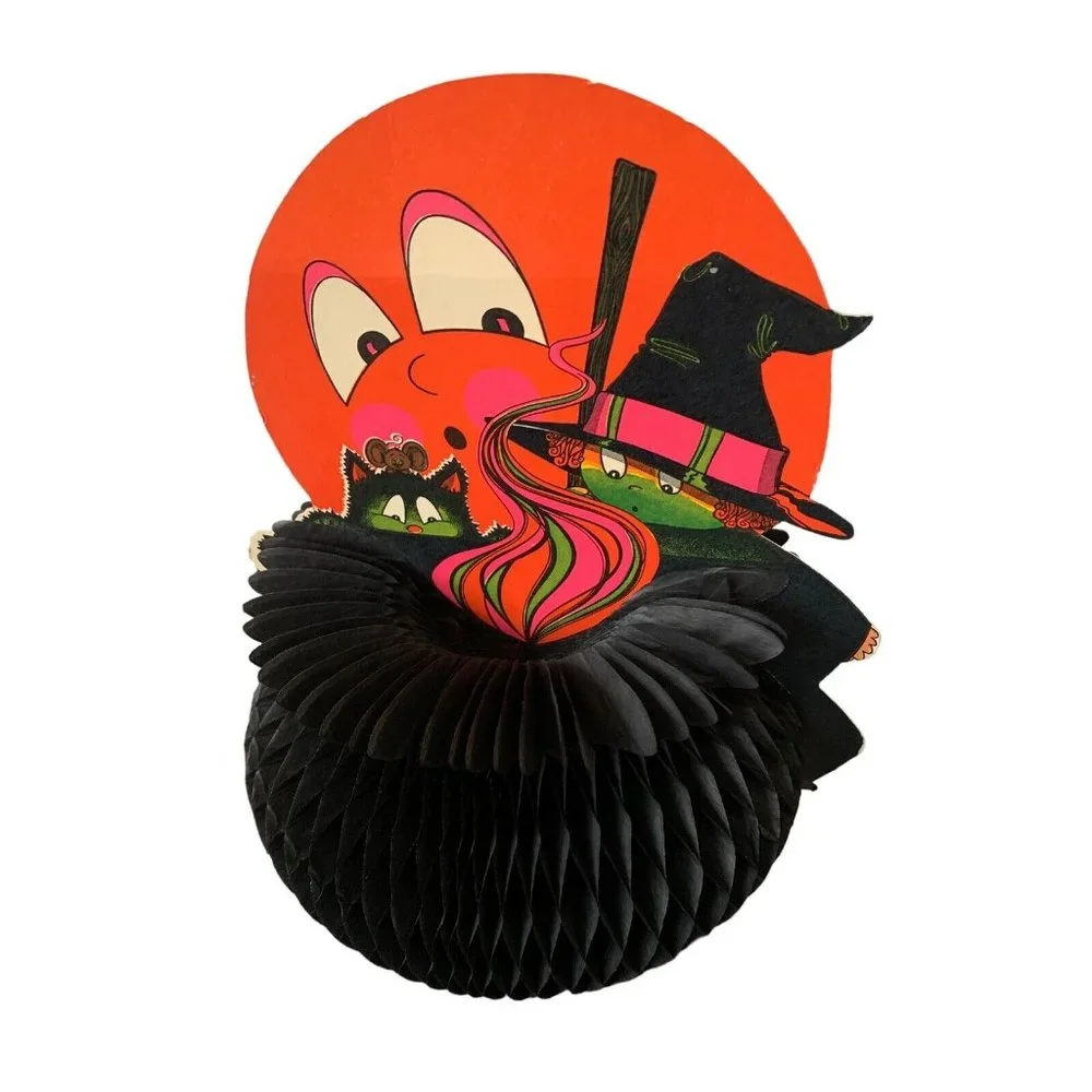 Other | Vintage Beistle Halloween Honeycomb Green Witch Black Cat Moon ...